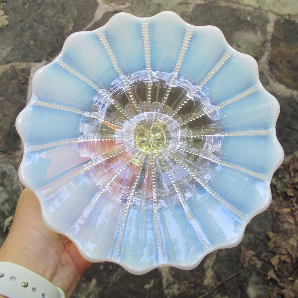 Antique Northwood Opal Open Beaded Panels White Opalescent Glass Card ...