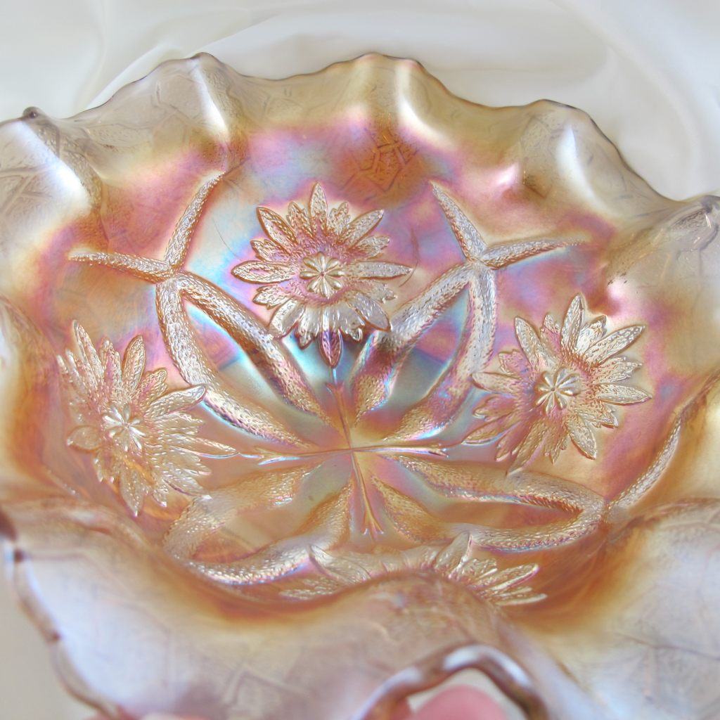 Antique Dugan Four Flowers Lavender Carnival Glass Bowl - RARE ...