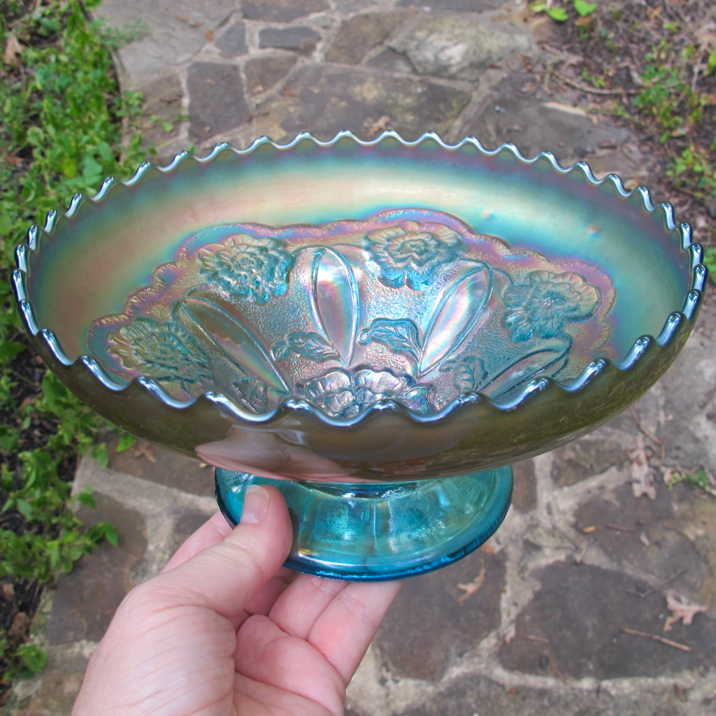 Antique Dugan Sapphire Blue Double Stem Rose Carnival Glass ICS Bowl ...
