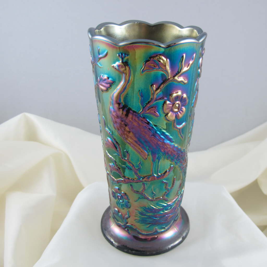 Fenton Dark Amethyst Peacock Garden Carnival Glass Vase #8257 CN ...