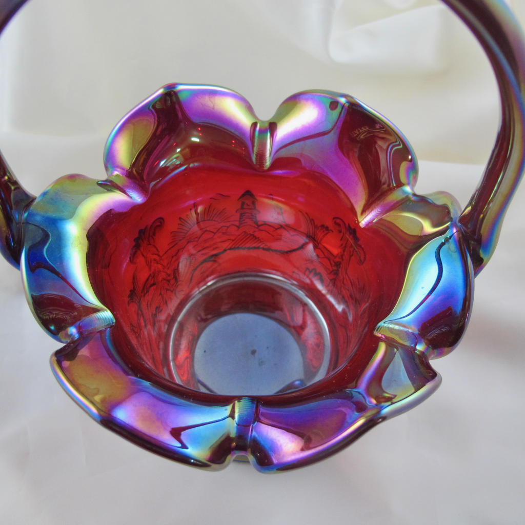 Fenton Ruby Red Seacoast Carnival Glass Whimsey Basket OOAK – Carnival ...
