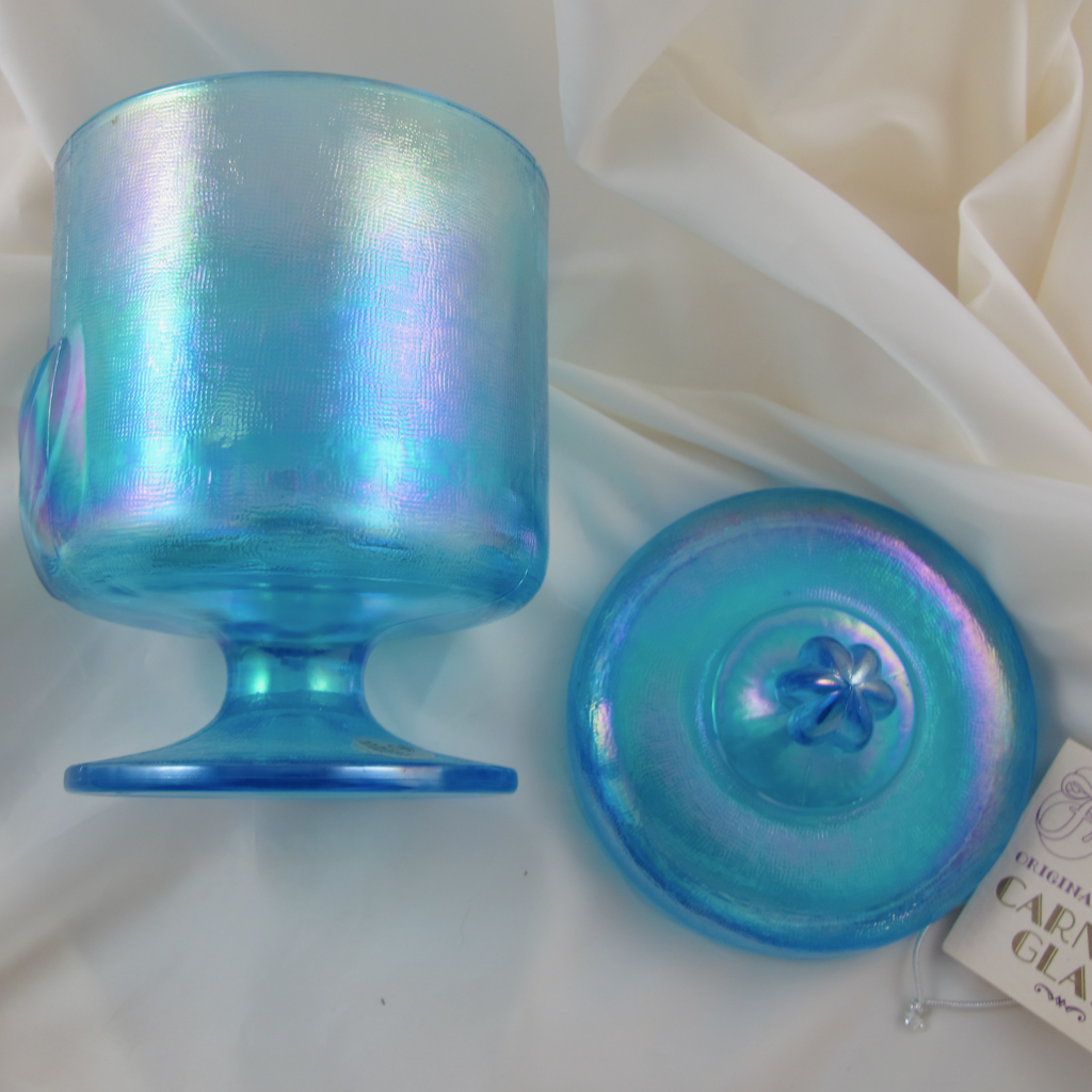 Fenton Chessie Cat Sapphire Blue Carnival Glass Candy Jar Box ...