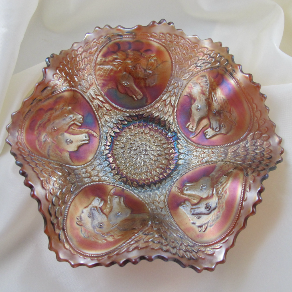 Antique Fenton Amethyst Horse Medallion Carnival Glass Bowl – Carnival ...