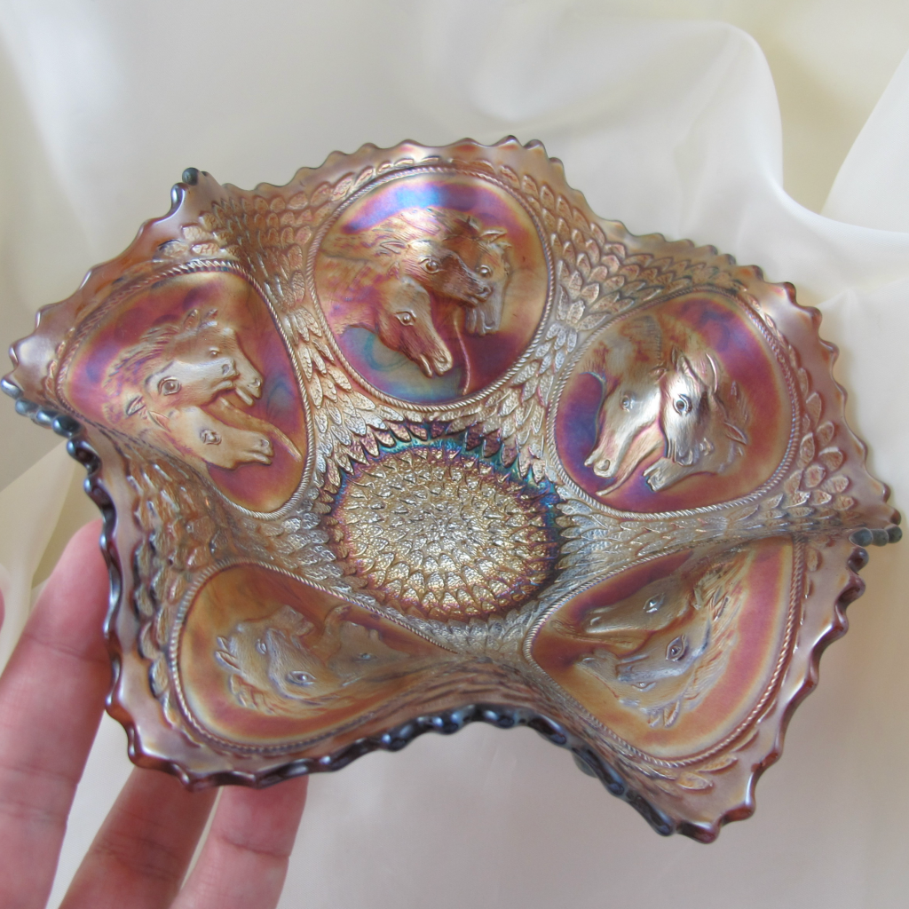Antique Fenton Amethyst Horse Medallion Carnival Glass Bowl – Carnival ...
