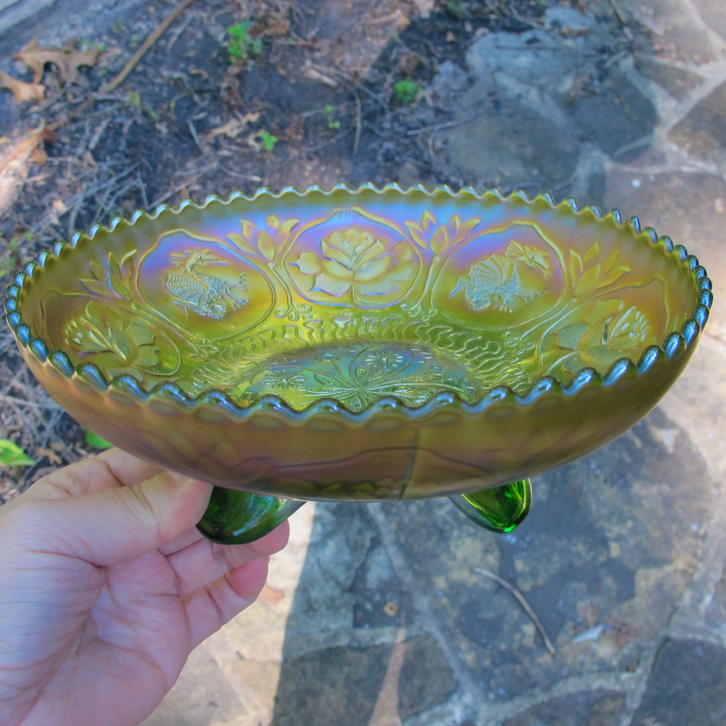Antique Fenton Apple Green Dragon & Lotus Carnival Glass Bowl ...