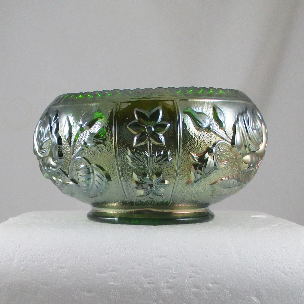 Imperial Open Rose Green Carnival Glass Rose Bowl – Carnival Glass