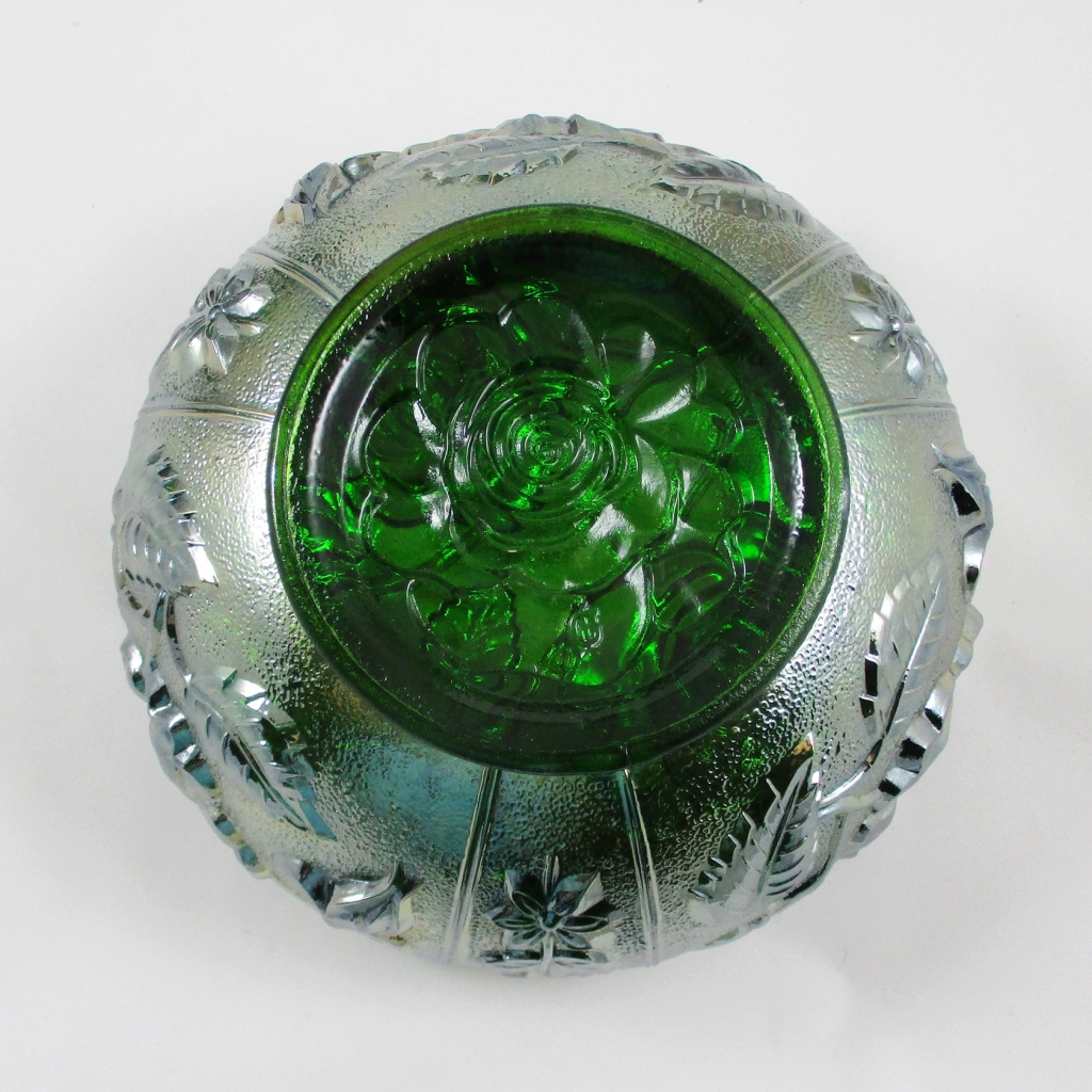 Imperial Open Rose Green Carnival Glass Rose Bowl – Carnival Glass