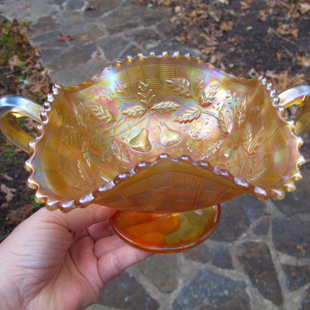 Antique Northwood Fruits & Flowers Marigold Carnival Glass Bon Bon ...