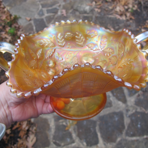 Antique Northwood Fruits & Flowers Marigold Carnival Glass Bon Bon ...