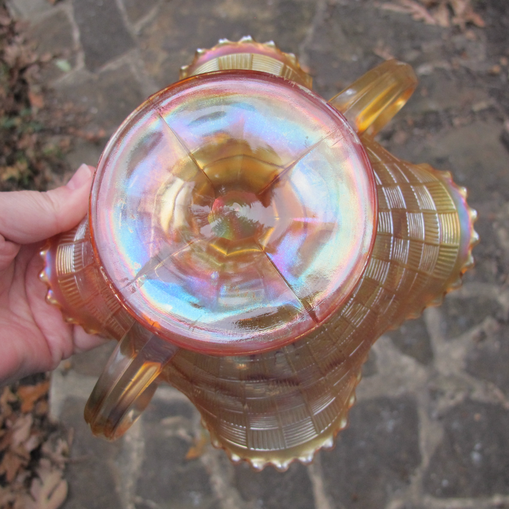 Antique Northwood Fruits & Flowers Marigold Carnival Glass Bon Bon ...