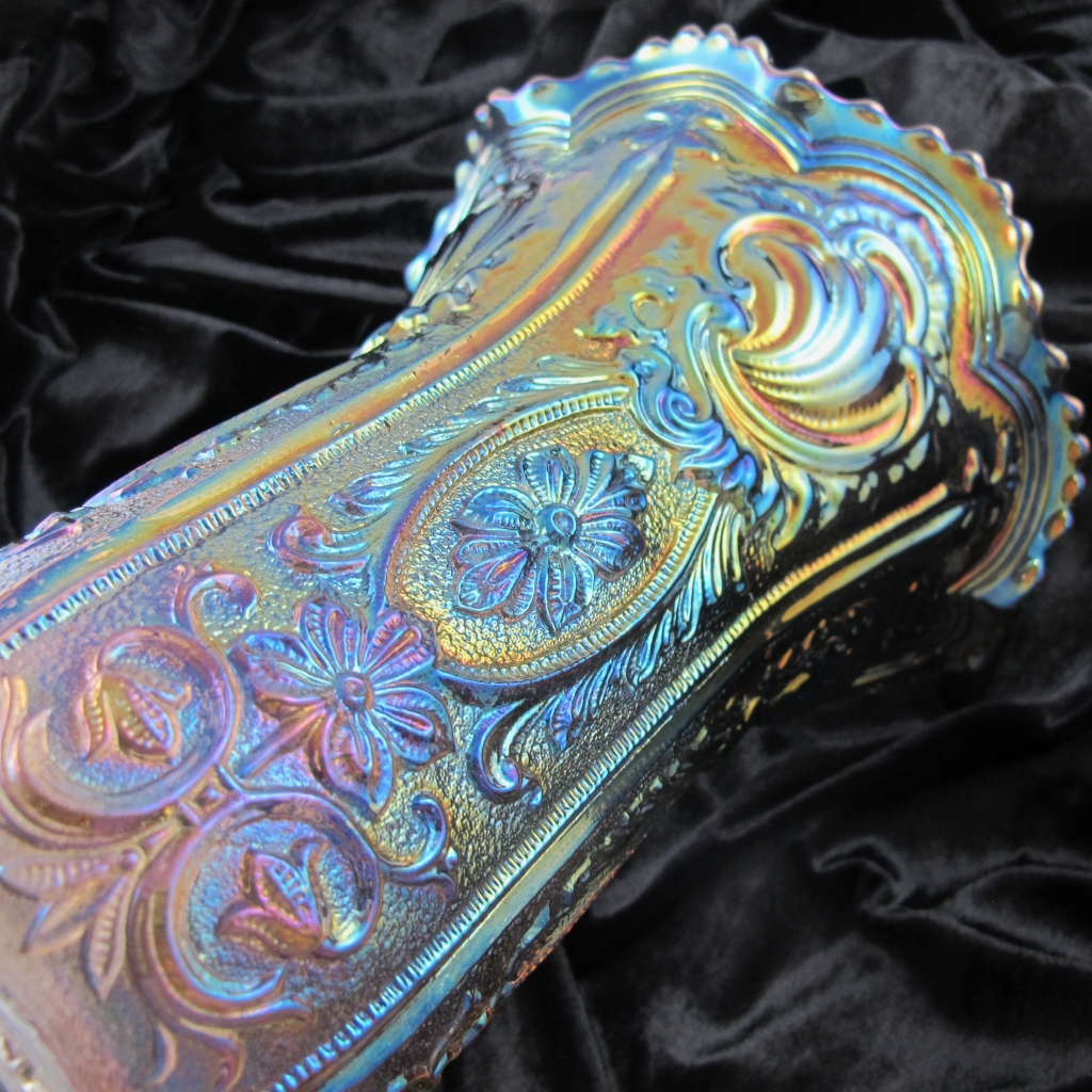 Imperial Scroll & Flower Panels Smoke Carnival Glass Vase Ruffled ...