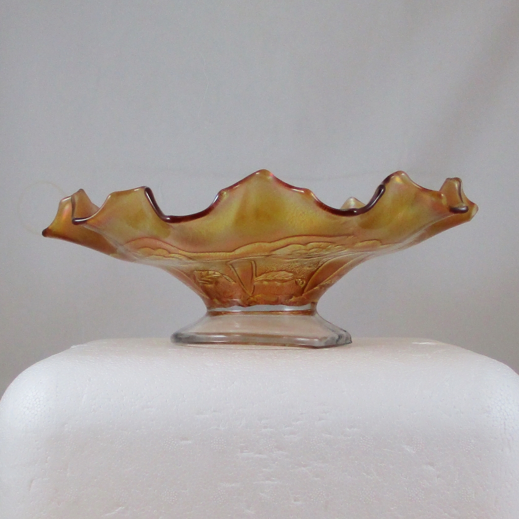 Antique Dugan Marigold Double Stem Rose Carnival Glass 10 Ruffle Bowl ...