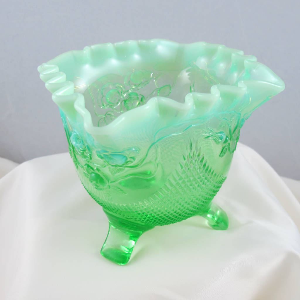Antique Jefferson Green Opal Fine Cut & Roses Opalescent Glass Novelty ...