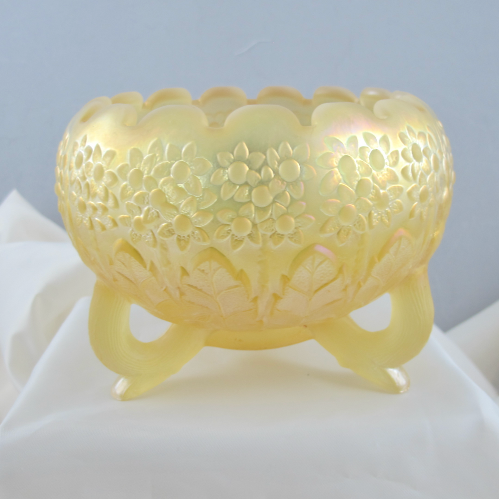 Fenton Fenton's Flowers Yellow Camphor Satin Carnival Glass Rose Bowl ...