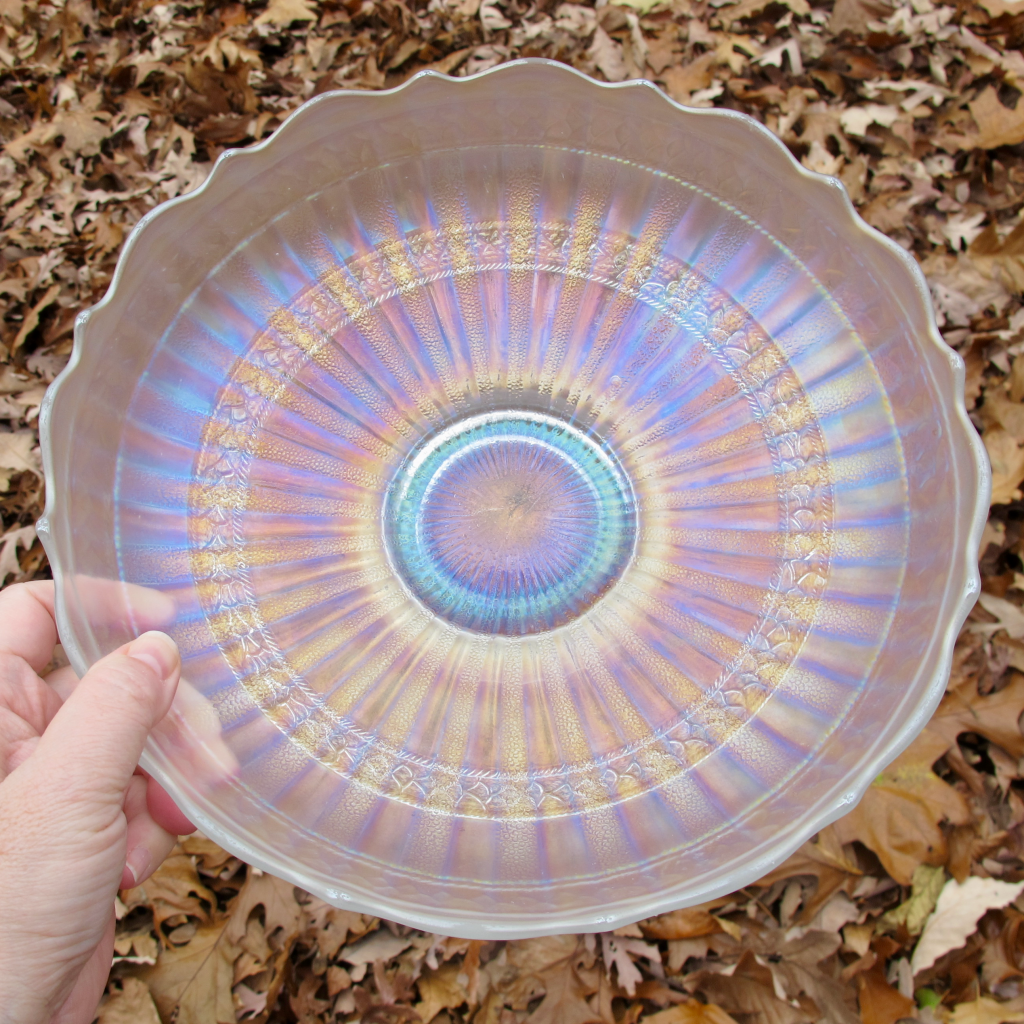 Antique Fenton White Stippled Rays Scale Band Carnival Glass Large ICS ...