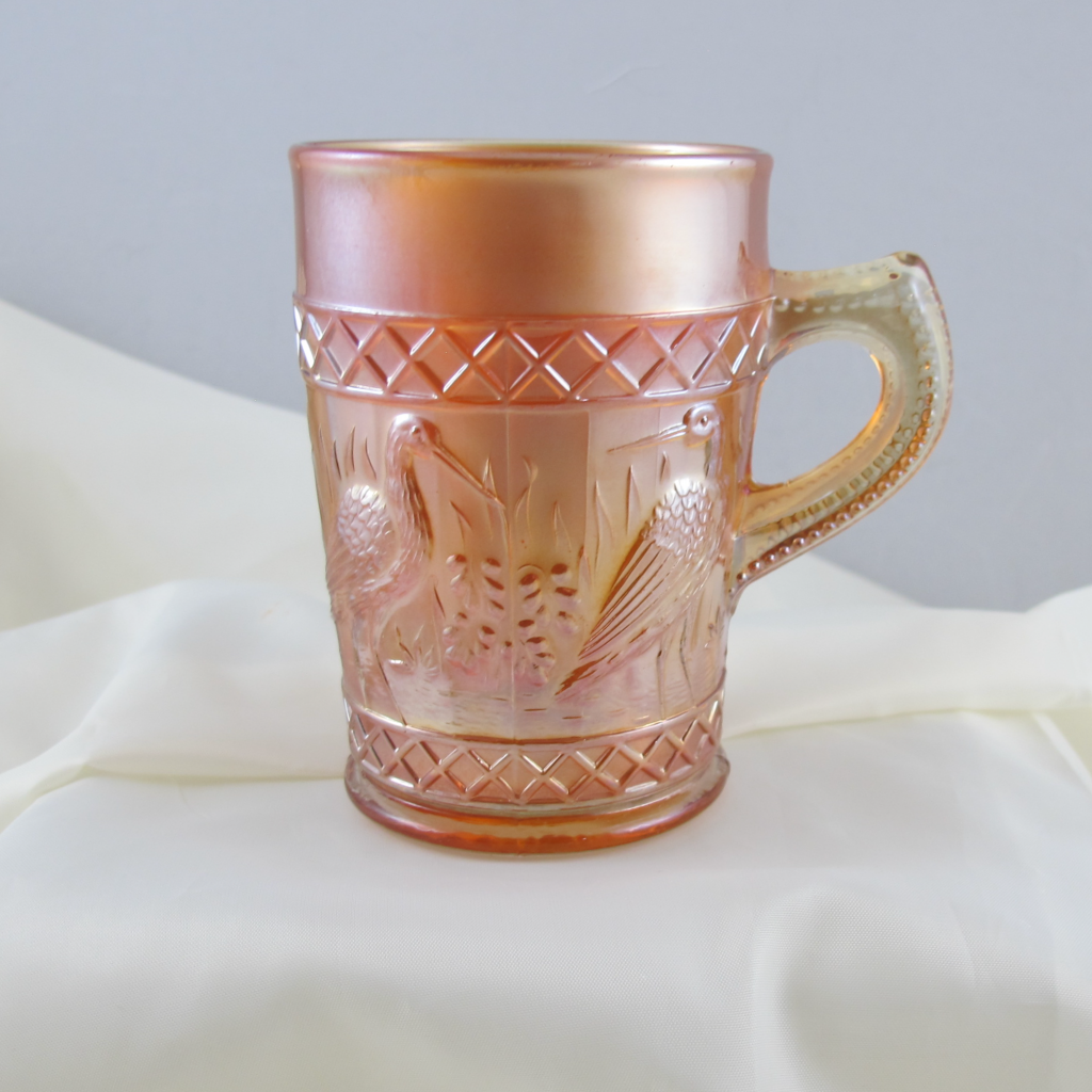 Antique Dugan Stork & Rushes Lattice Band Marigold Carnival Glass Mug ...
