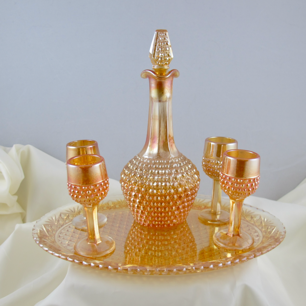 Antique Brockwitz Miniature Hobnail Marigold Carnival Glass Cordial Set ...