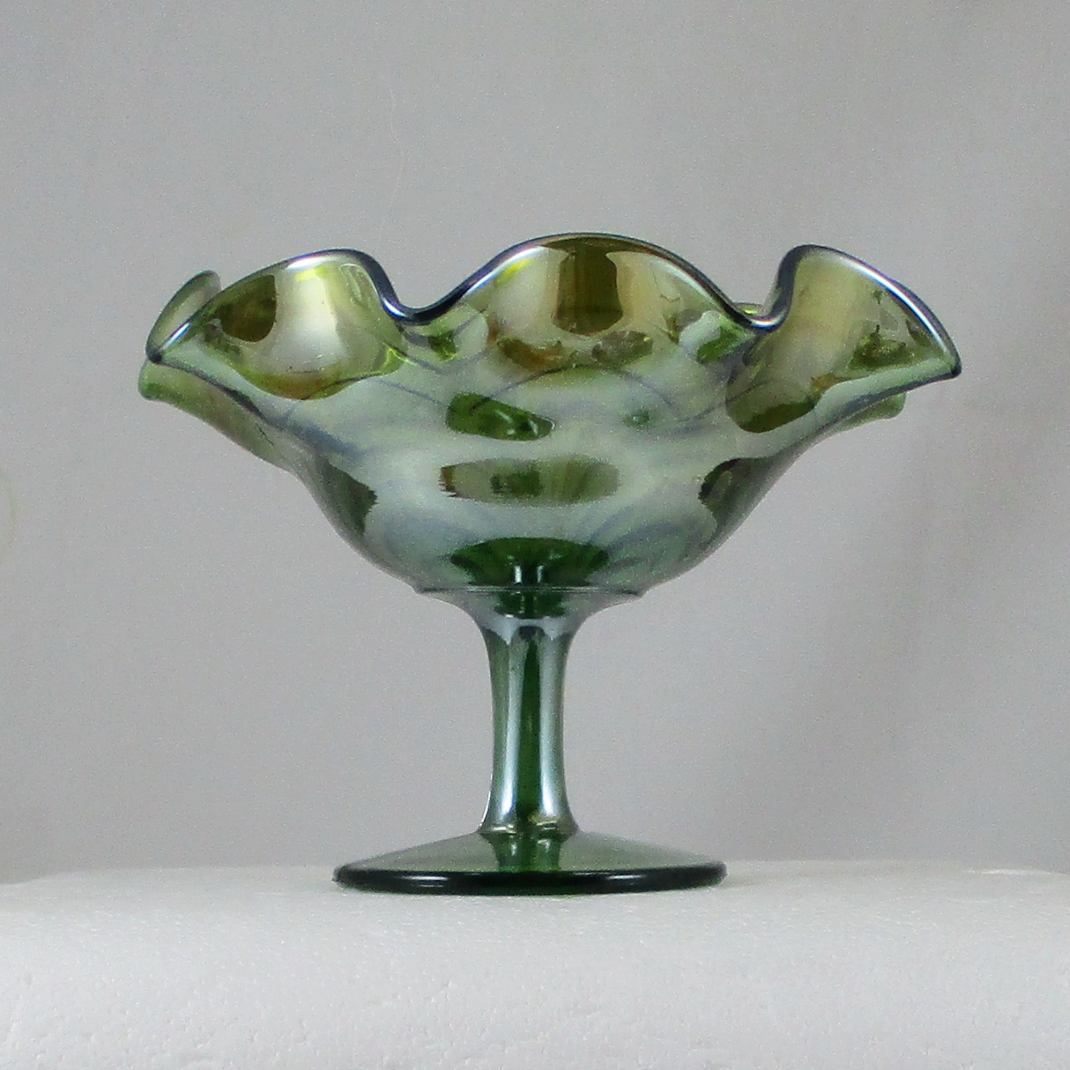 Antique Imperial Helios Green Scroll Embossed Carnival Glass Compote ...