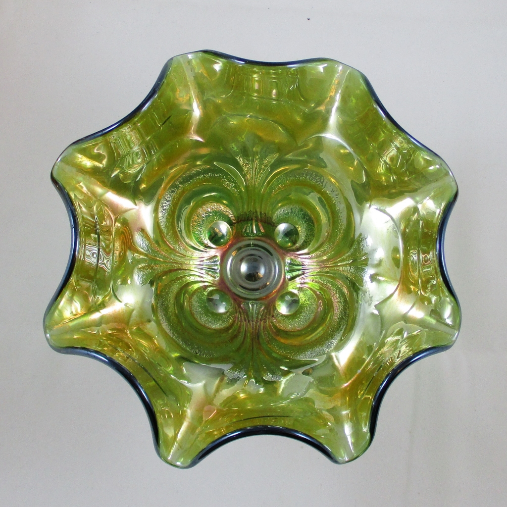Antique Imperial Helios Green Scroll Embossed Carnival Glass Compote ...