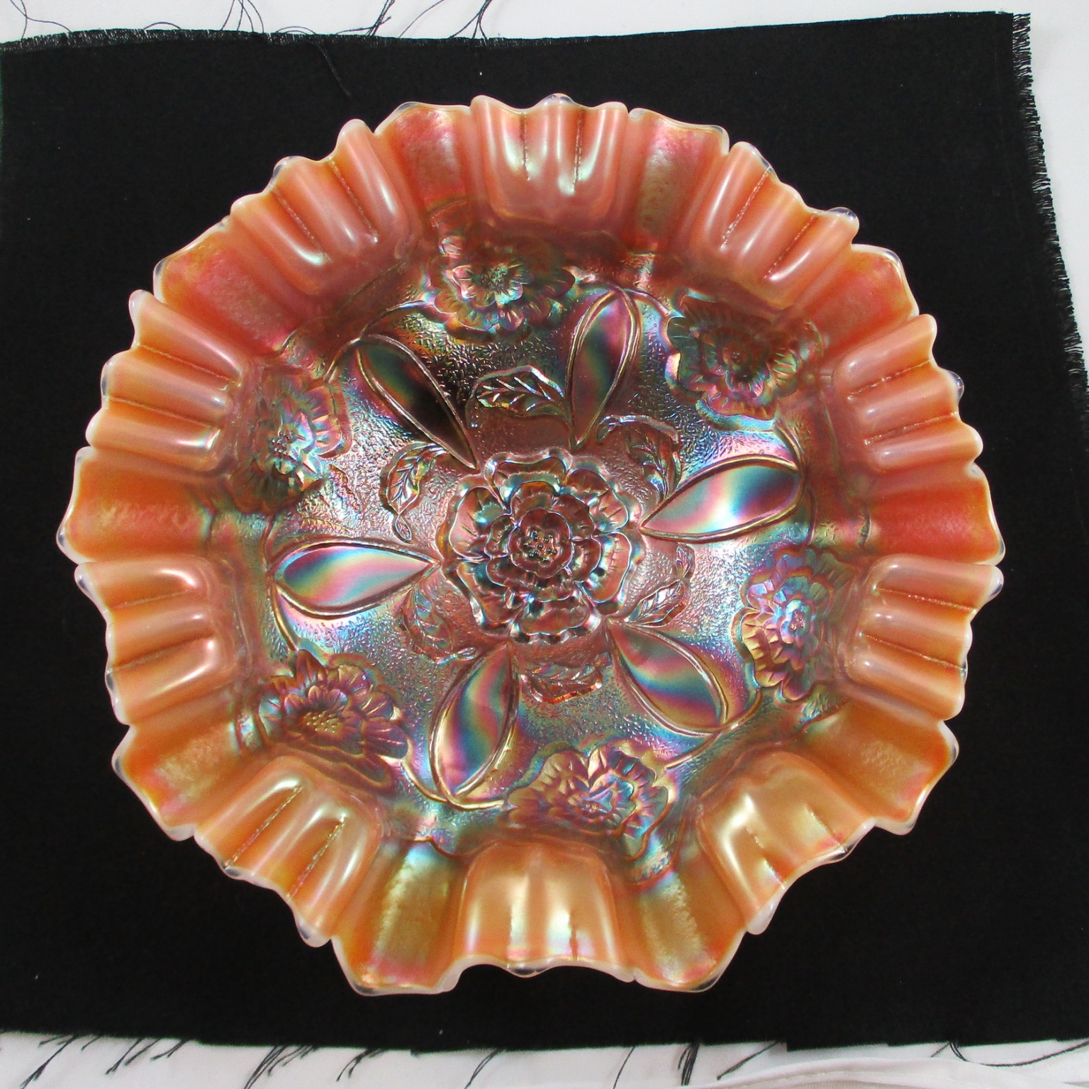 Antique Dugan Peach Opal Double Stem Rose Carnival Glass 3N1 Bowl ...