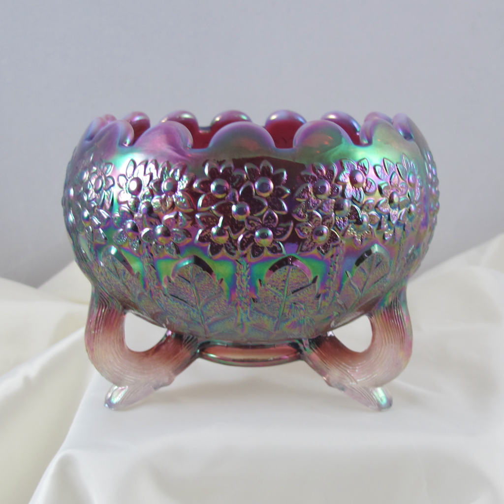 Fenton Plum Opalescent Opal Fenton's Flowers Carnival Glass Rose Bowl ...