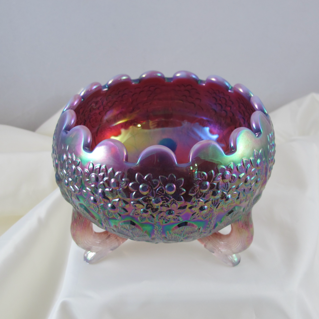 Fenton Plum Opalescent Opal Fenton's Flowers Carnival Glass Rose Bowl ...