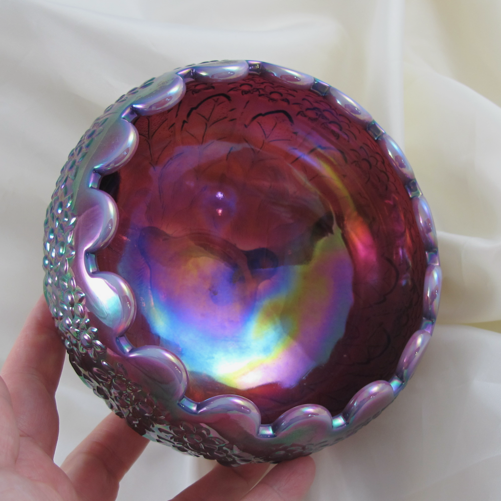 Fenton Plum Opalescent Opal Fenton's Flowers Carnival Glass Rose Bowl ...