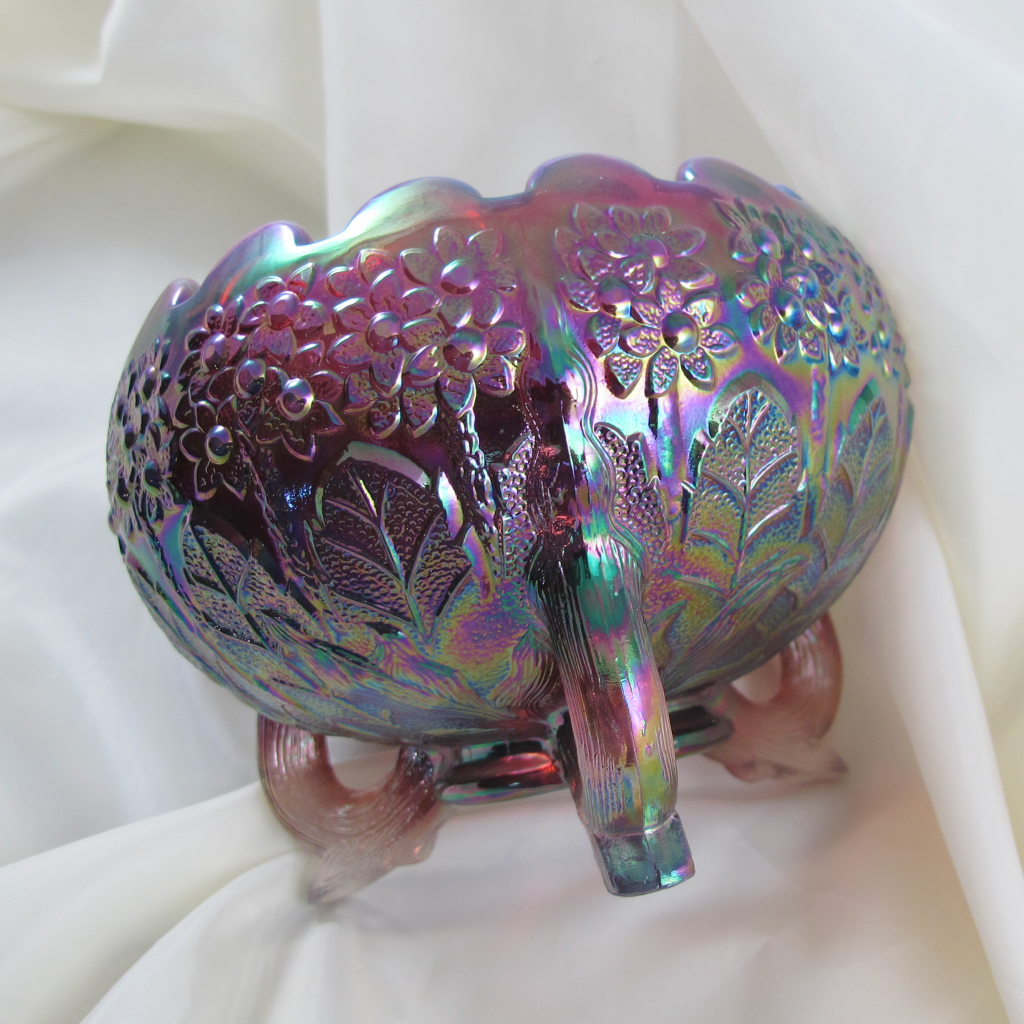 Fenton Plum Opalescent Opal Fenton's Flowers Carnival Glass Rose Bowl ...