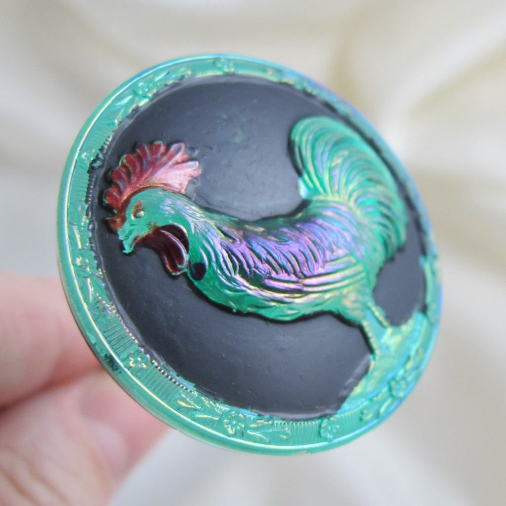 Antique “Rooster” Painted TEAL Carnival Glass Hatpin – Carnival Glass