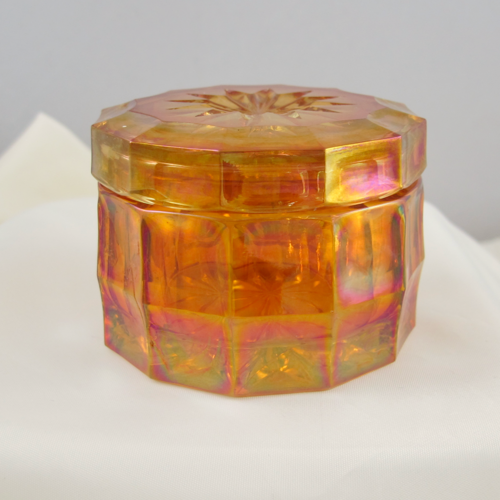 Antique Inwald Marigold Jacobean Ranger Carnival Glass Powder Jar ...