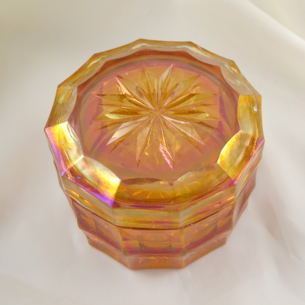 Antique Inwald Marigold Jacobean Ranger Carnival Glass Powder Jar ...