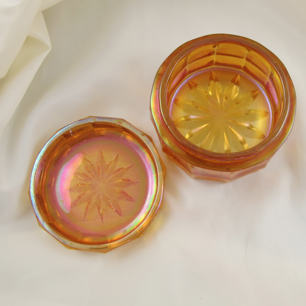 Antique Inwald Marigold Jacobean Ranger Carnival Glass Powder Jar ...