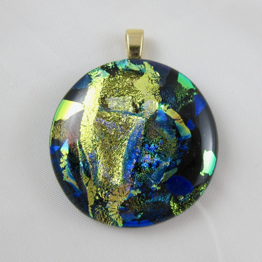 Handcrafted Black Amethyst Dichroic Foil Round Art Glass Pendant ...