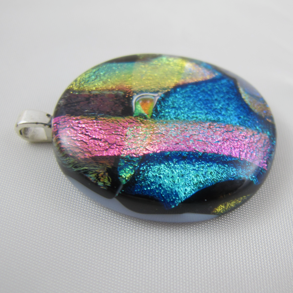 Handcrafted Black Amethyst Dichroic Round Art Glass Pendant Eye ...