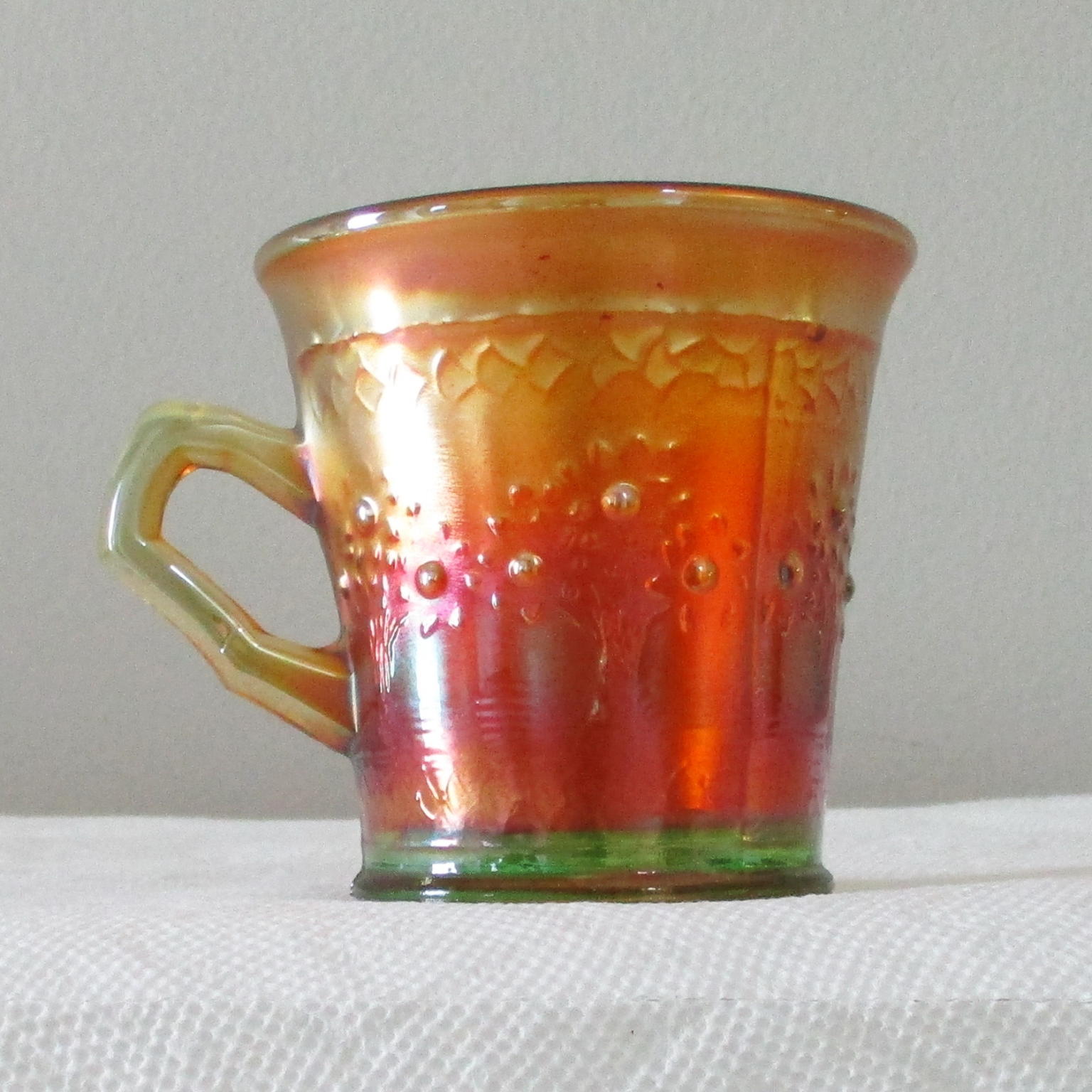 Antique Fenton Lime Green (Glows) Orange Tree Carnival Glass Mug ...
