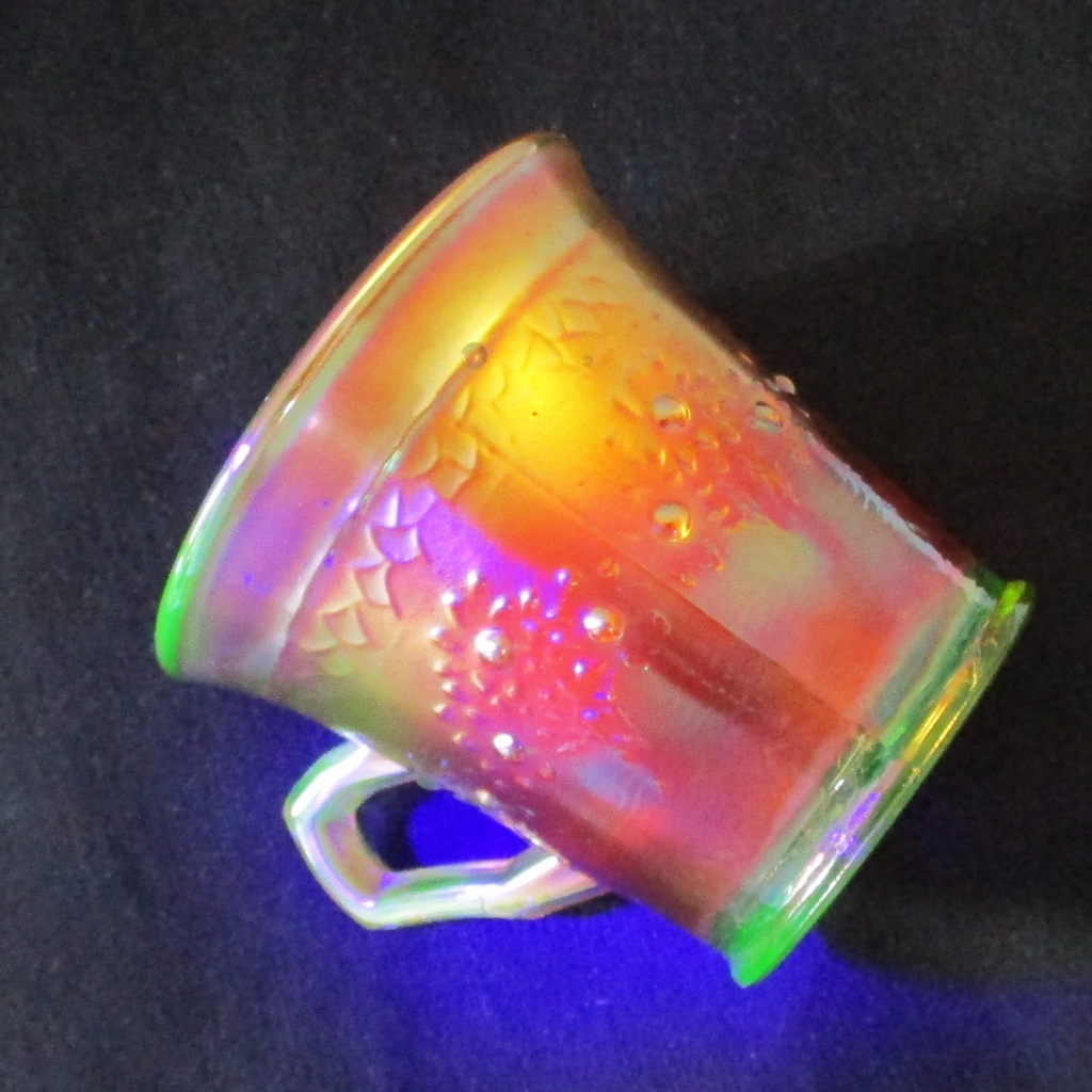 Antique Fenton Lime Green (Glows) Orange Tree Carnival Glass Mug ...