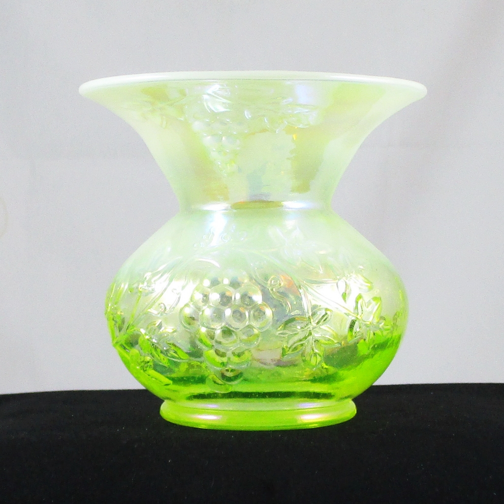 Gibson for TX CGC Vaseline Opal Grape Carnival Glass Spittoon Vase ...