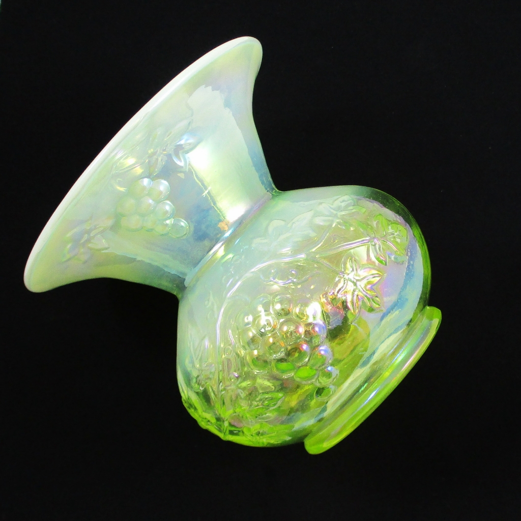 Gibson for TX CGC Vaseline Opal Grape Carnival Glass Spittoon Vase ...