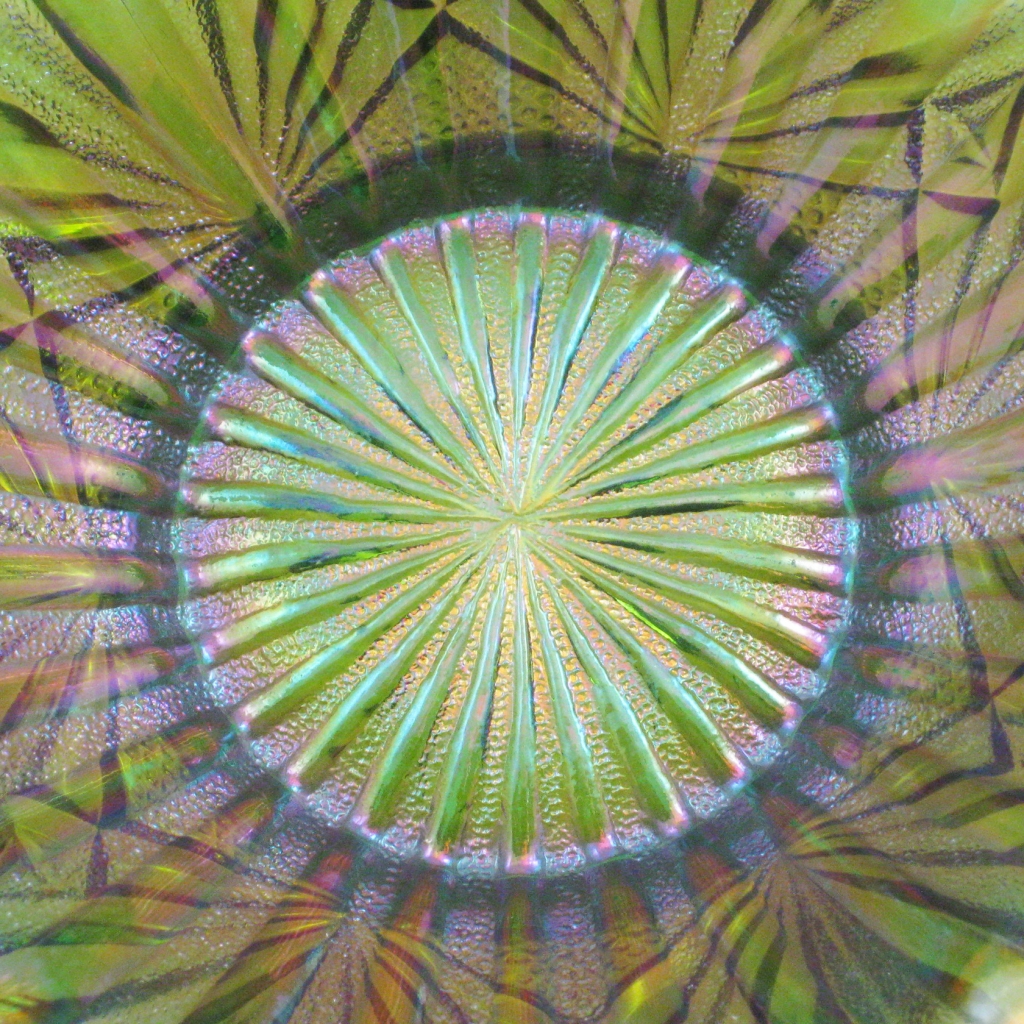 Antique Millersburg Green Rays & Ribbons Carnival Glass CRE Bowl ...