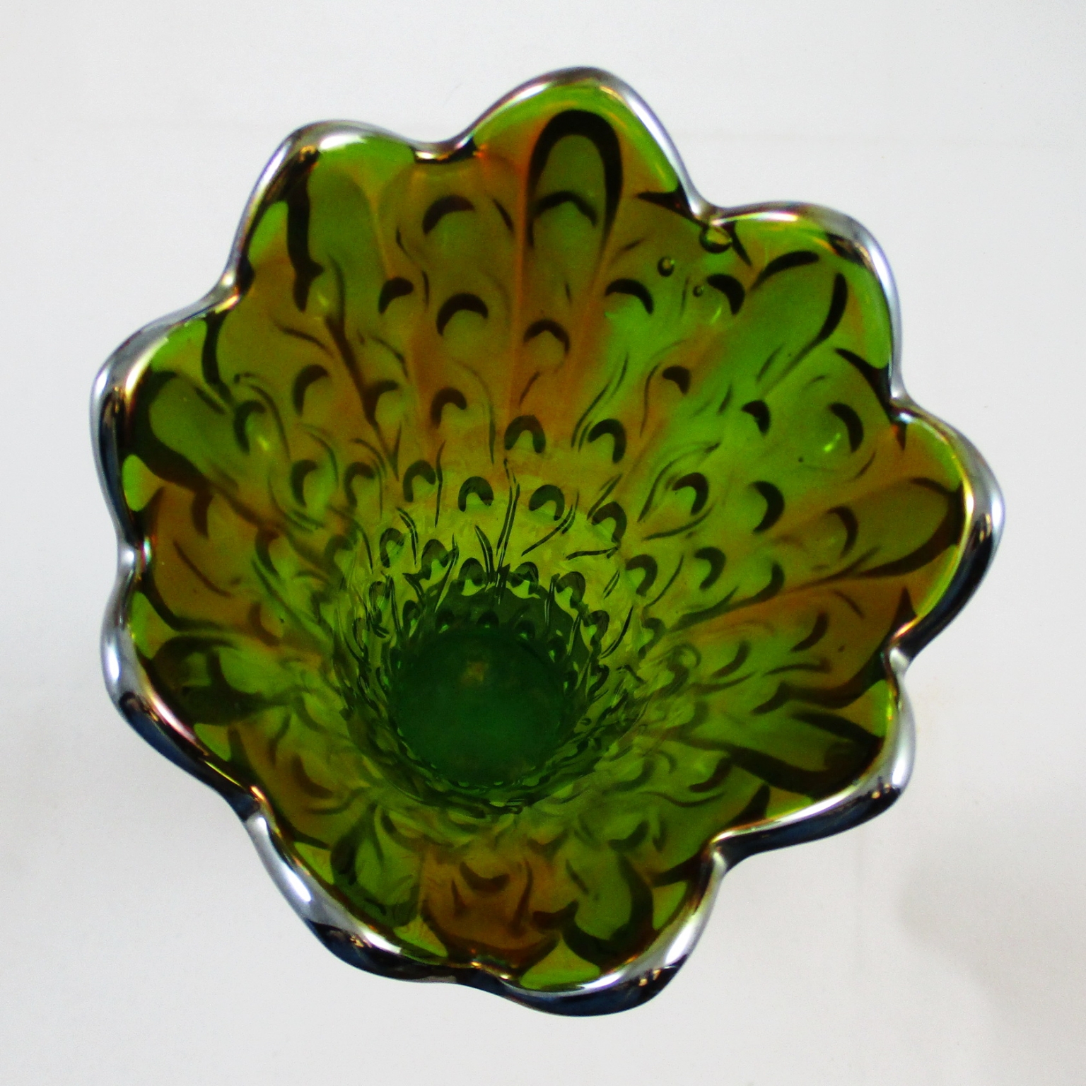 Antique Northwood Green Tree Trunk Carnival Glass Swung Vase – Carnival ...