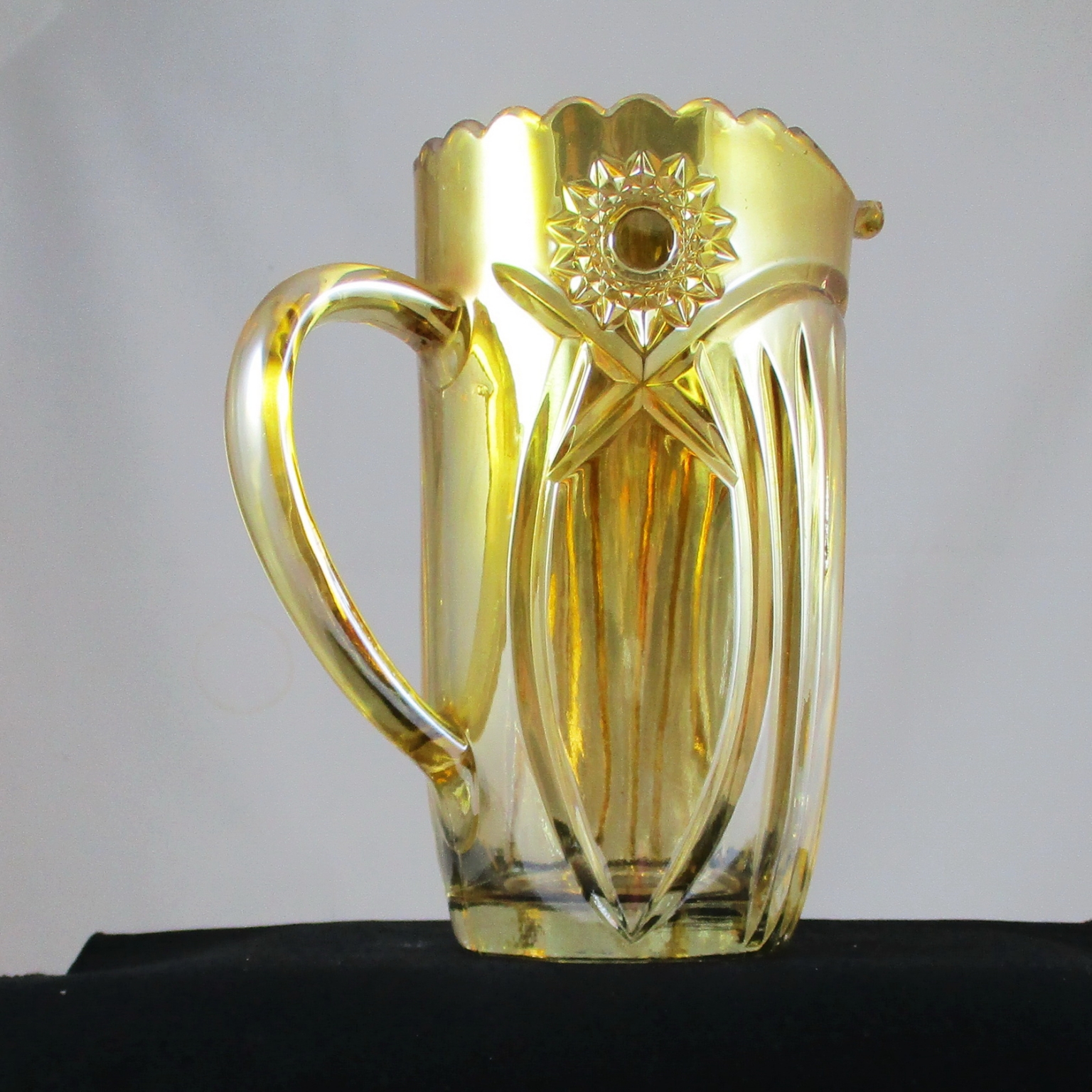 Antique Walther Marigold Hobstar & Shield Carnival Glass Water Pitcher ...