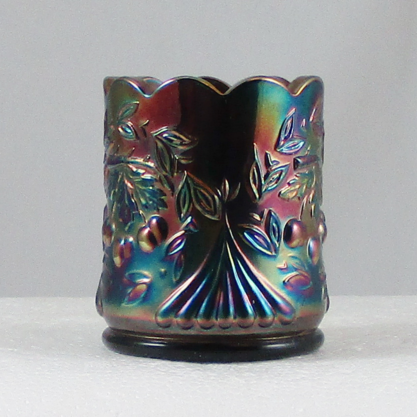 St Clair Blue Wreathed Cherry Carnival Glass Toothpick Holder ...