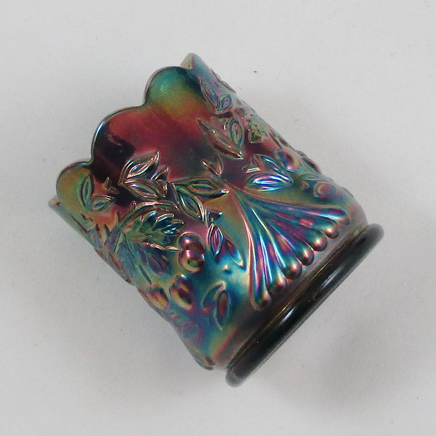 St Clair Blue Wreathed Cherry Carnival Glass Toothpick Holder ...