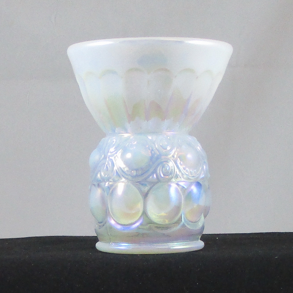 Mosser White Opal Eyewinker Carnival Glass Vase – Carnival Glass