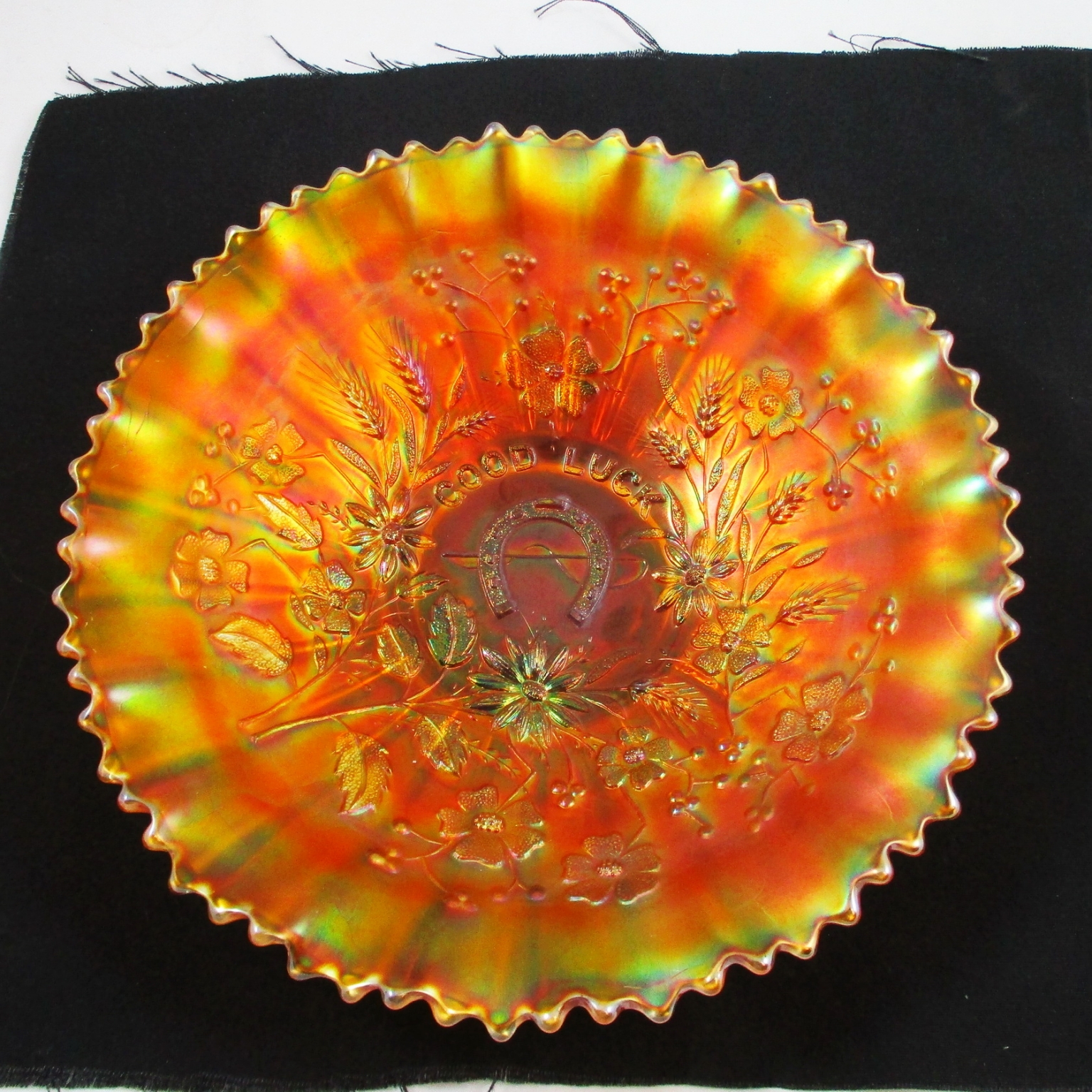 Antique Northwood Pumpkin Marigold Good Luck Carnival Glass PCE Bowl ...