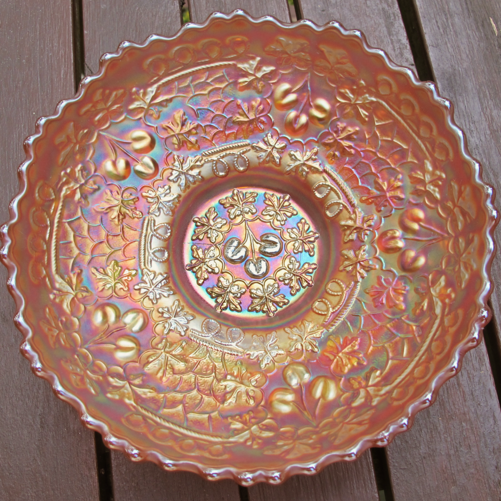 Antique Fenton Cherry Chain Marigold Carnival Glass Sauce Berry Bowl ...