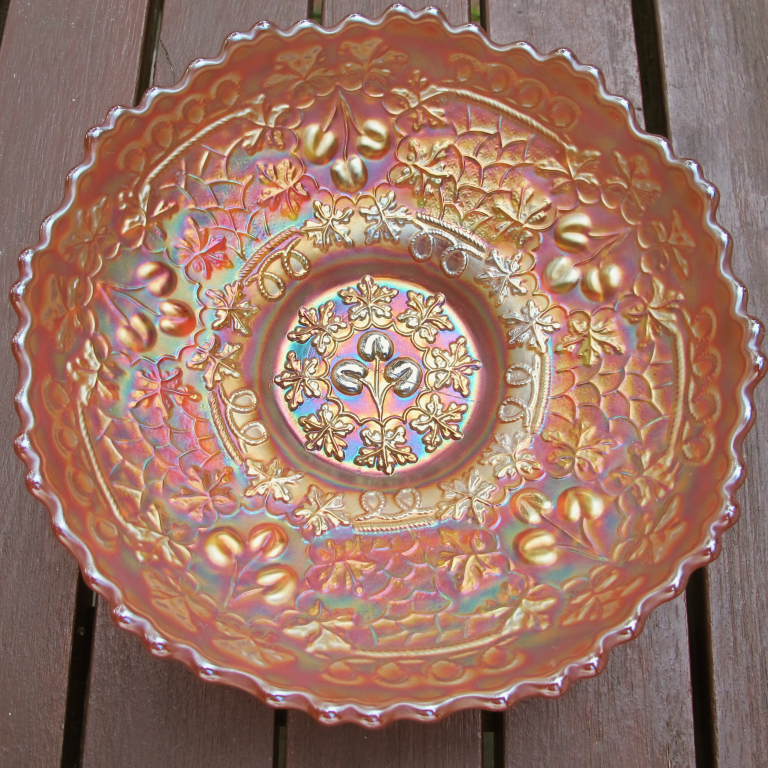 Antique Fenton Cherry Chain Marigold Carnival Glass Sauce Berry Bowl ...