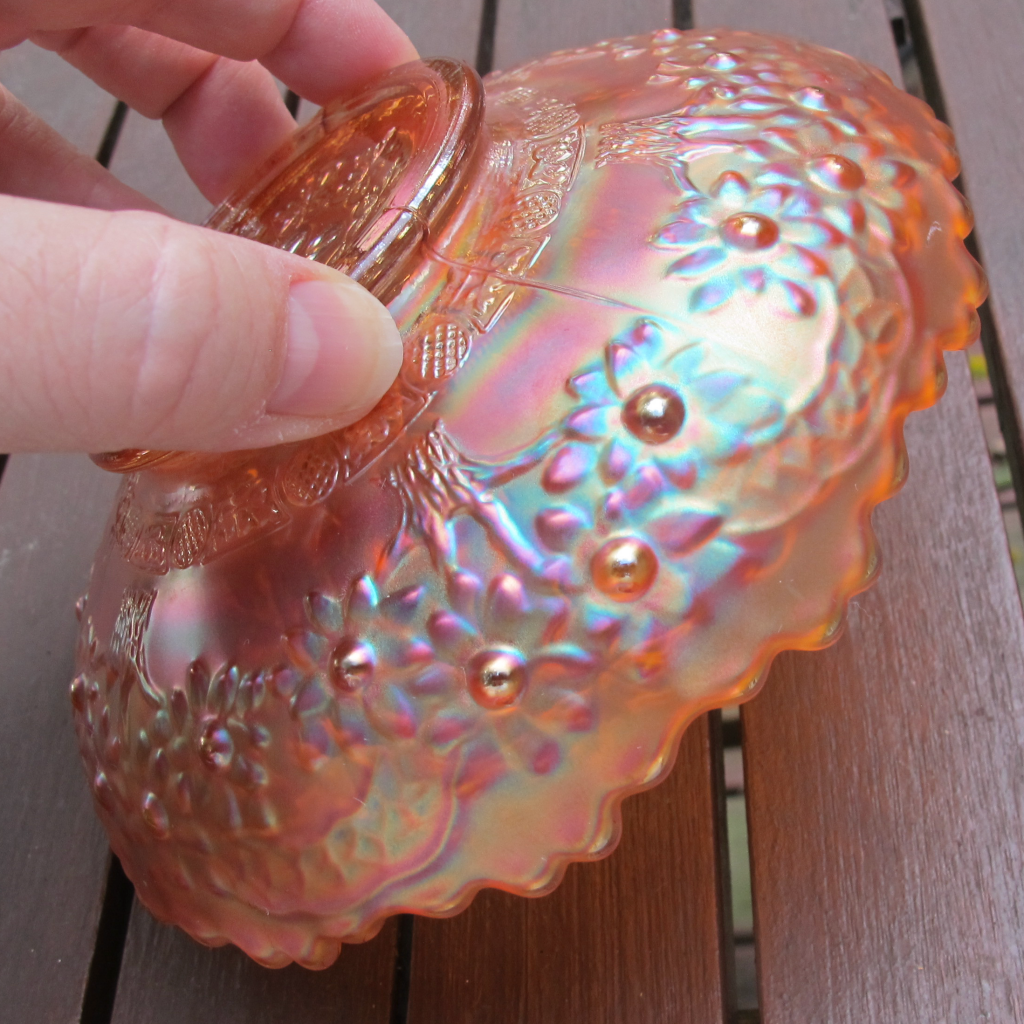 Antique Fenton Cherry Chain Marigold Carnival Glass Sauce Berry Bowl ...