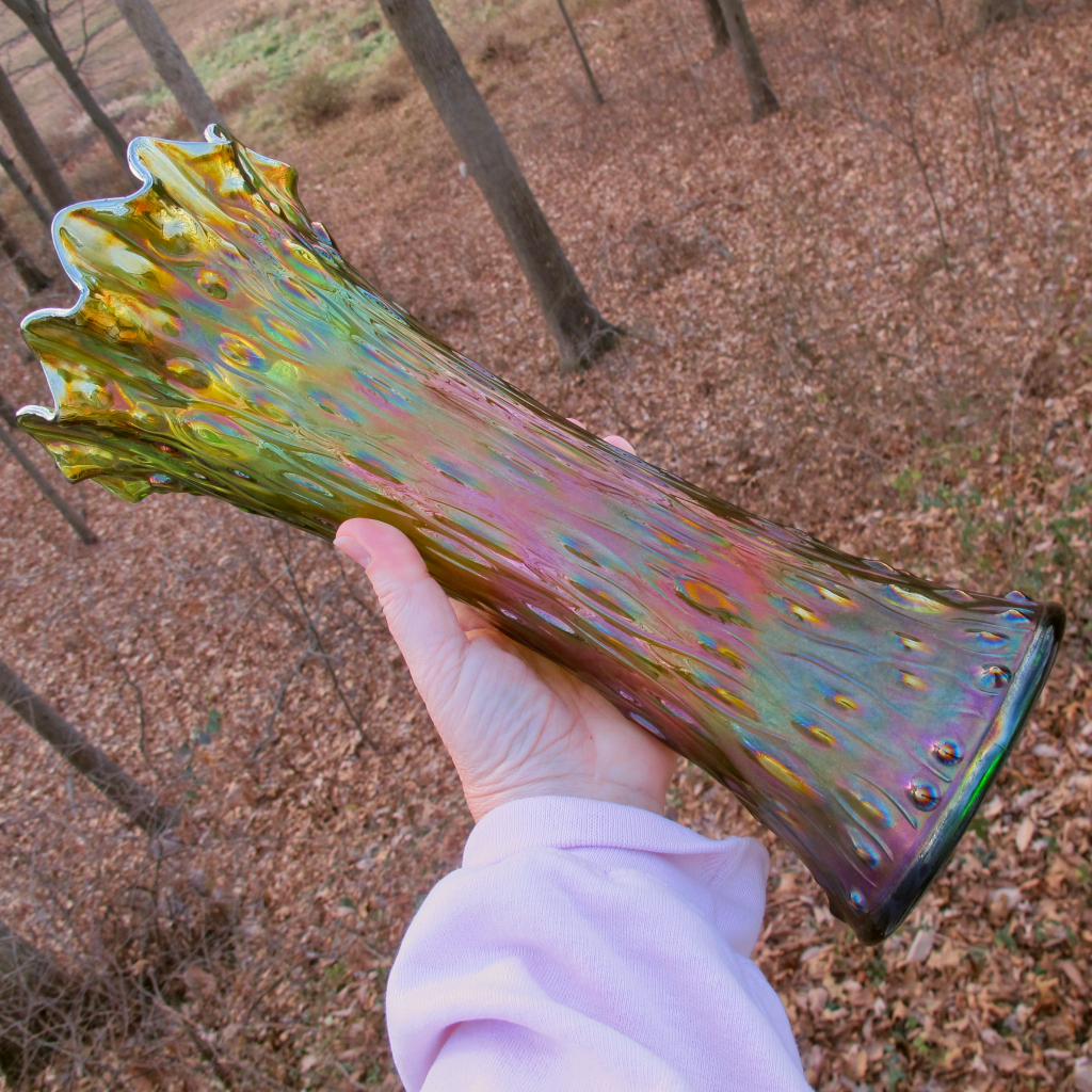 Antique Northwood Green Tree Trunk Carnival Glass Vase - Mid-Size ...