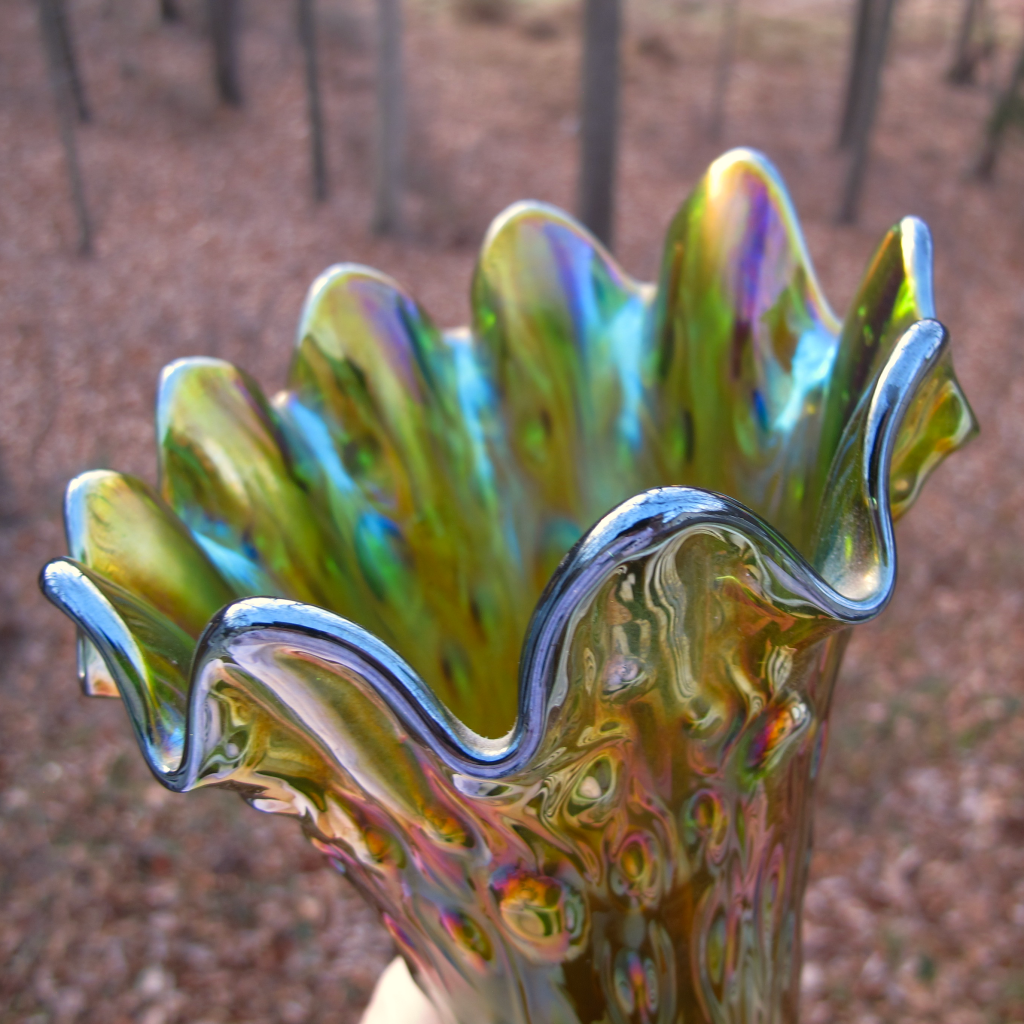 Antique Northwood Green Tree Trunk Carnival Glass Vase - Mid-Size ...